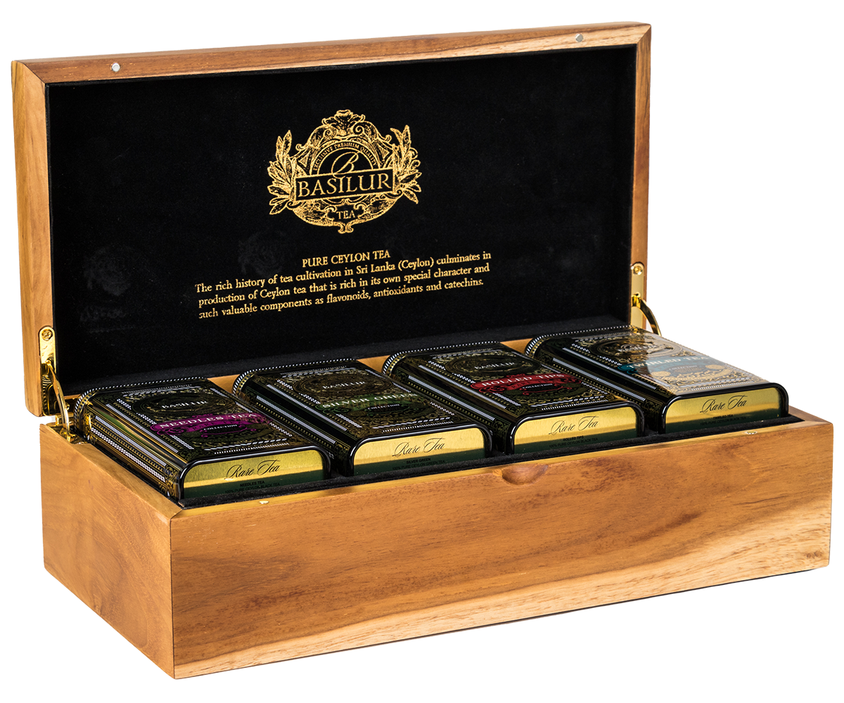 Rare Tea Luxury Wooden Gift Box - 4 Rare Tea Caddies – Basilur Tea ...