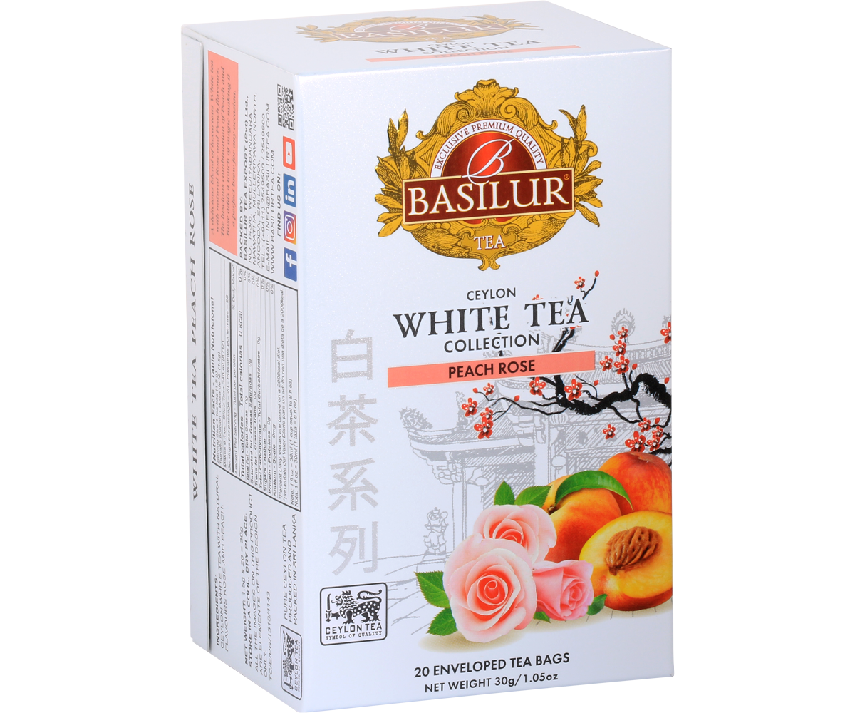 Ceylon White Tea - Peach Rose - 20 Enveloped Tea Bags – Basilur Tea ...